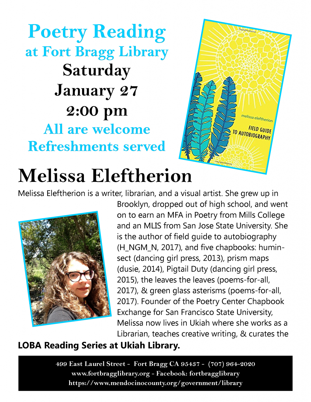 Meet the Author! Poetry Event with Melissa Eleftherion - Fort Bragg Library