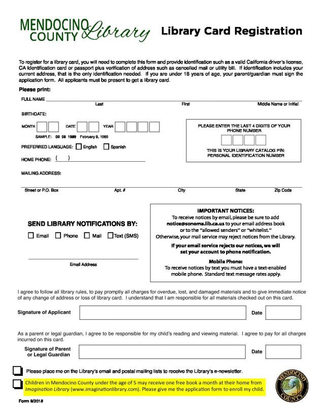 PRINTABLE LIBRARY CARD APPLICATION - Fort Bragg Library
