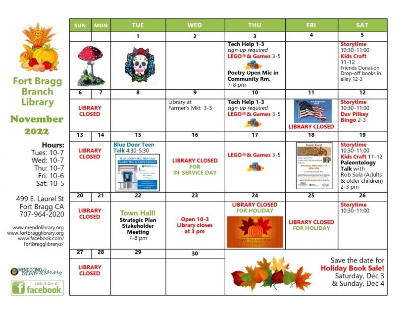 November 2022 Calendar - Fort Bragg Library
