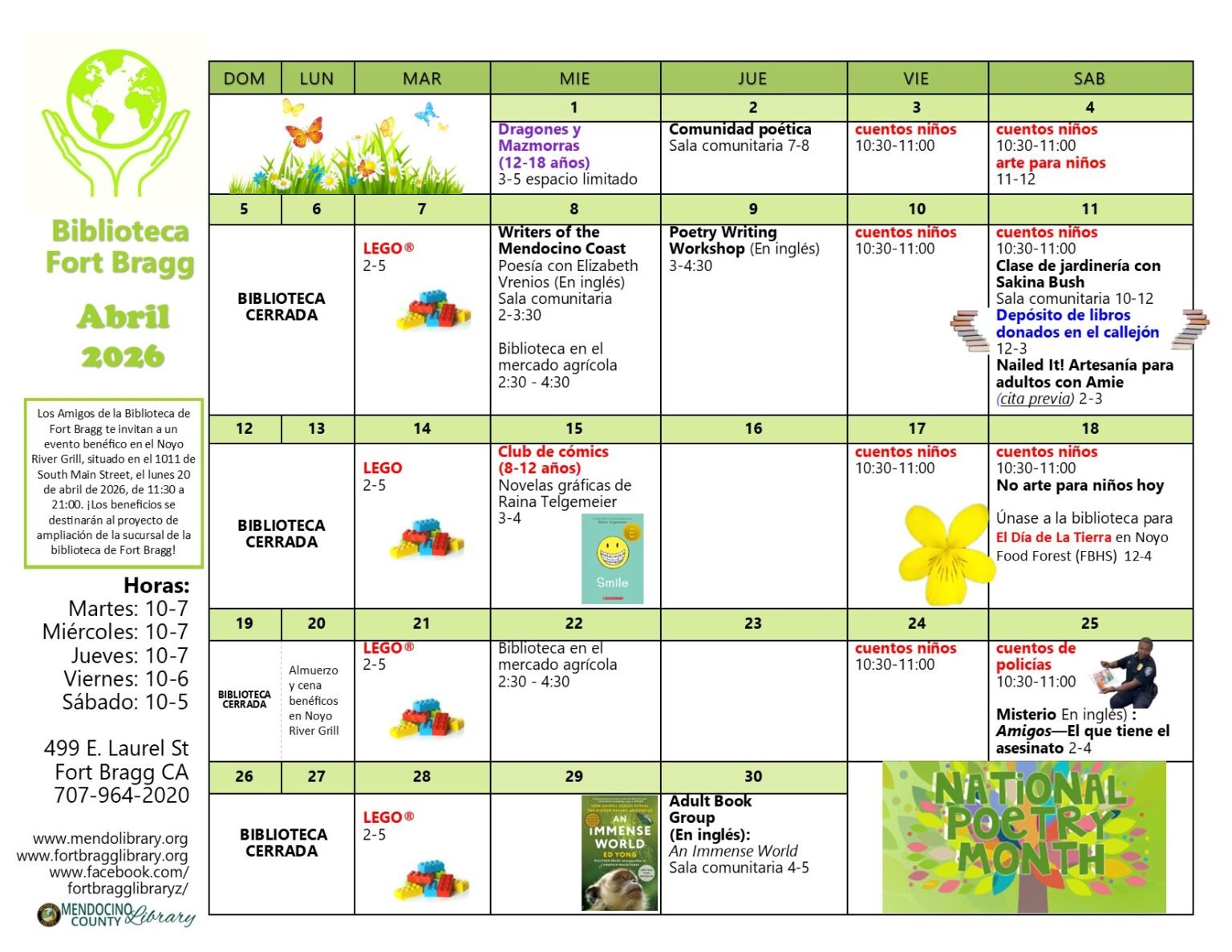 April 2026 Calendar of Events - Fort Bragg Library